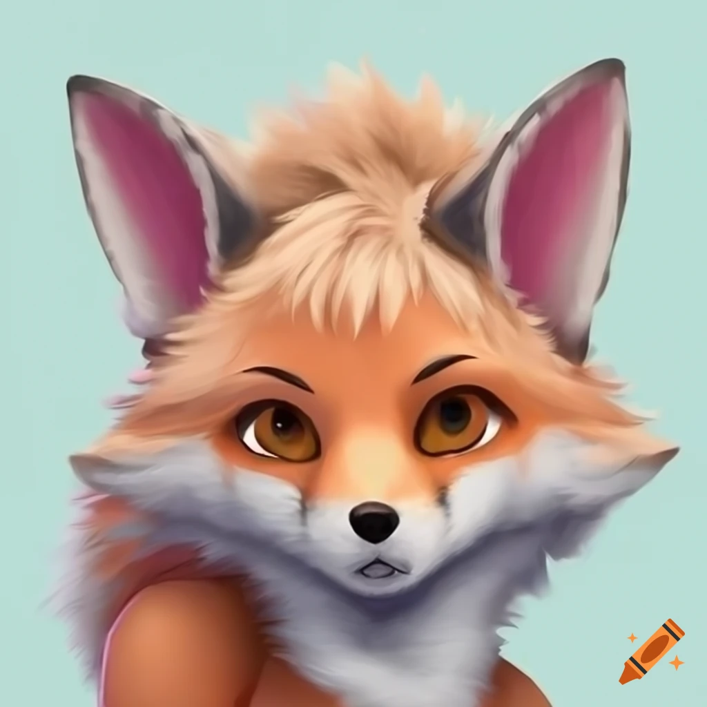 Female cute furry fox charracter with big ears and tail