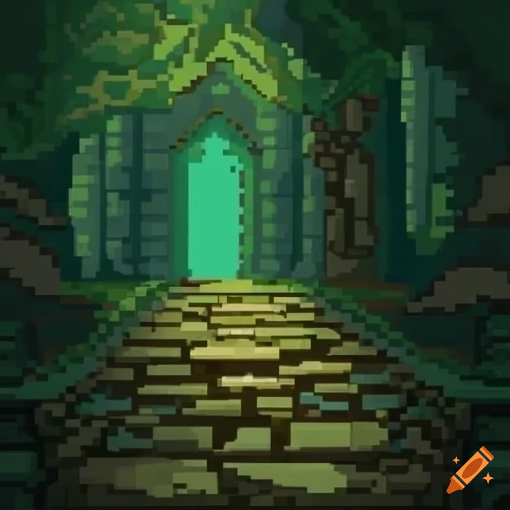 Pixel art, stone wall, ruin, leaf, wallpaper on Craiyon