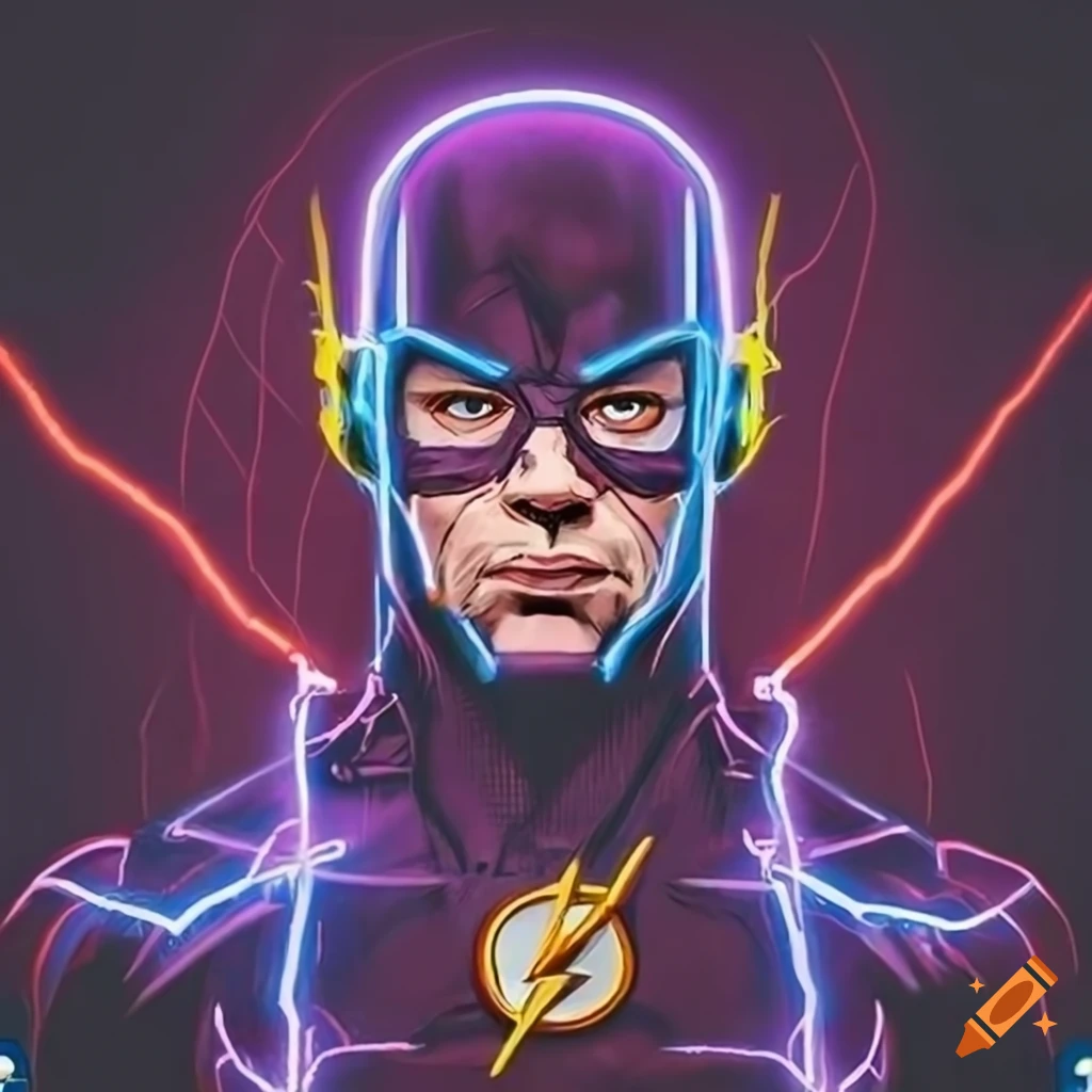 Neon retrowave style print of superhero the flash on Craiyon