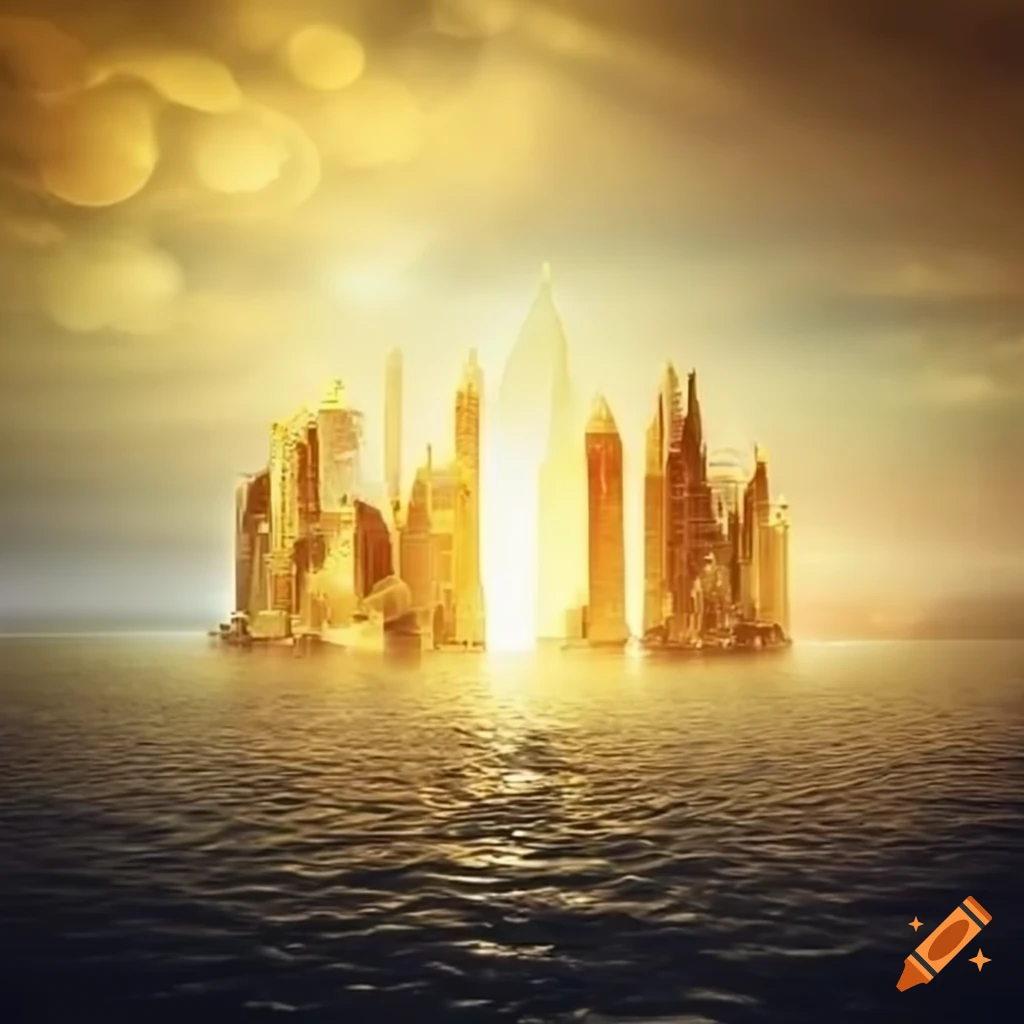 A beautiful floating city of crystal and gold in the sky on Craiyon