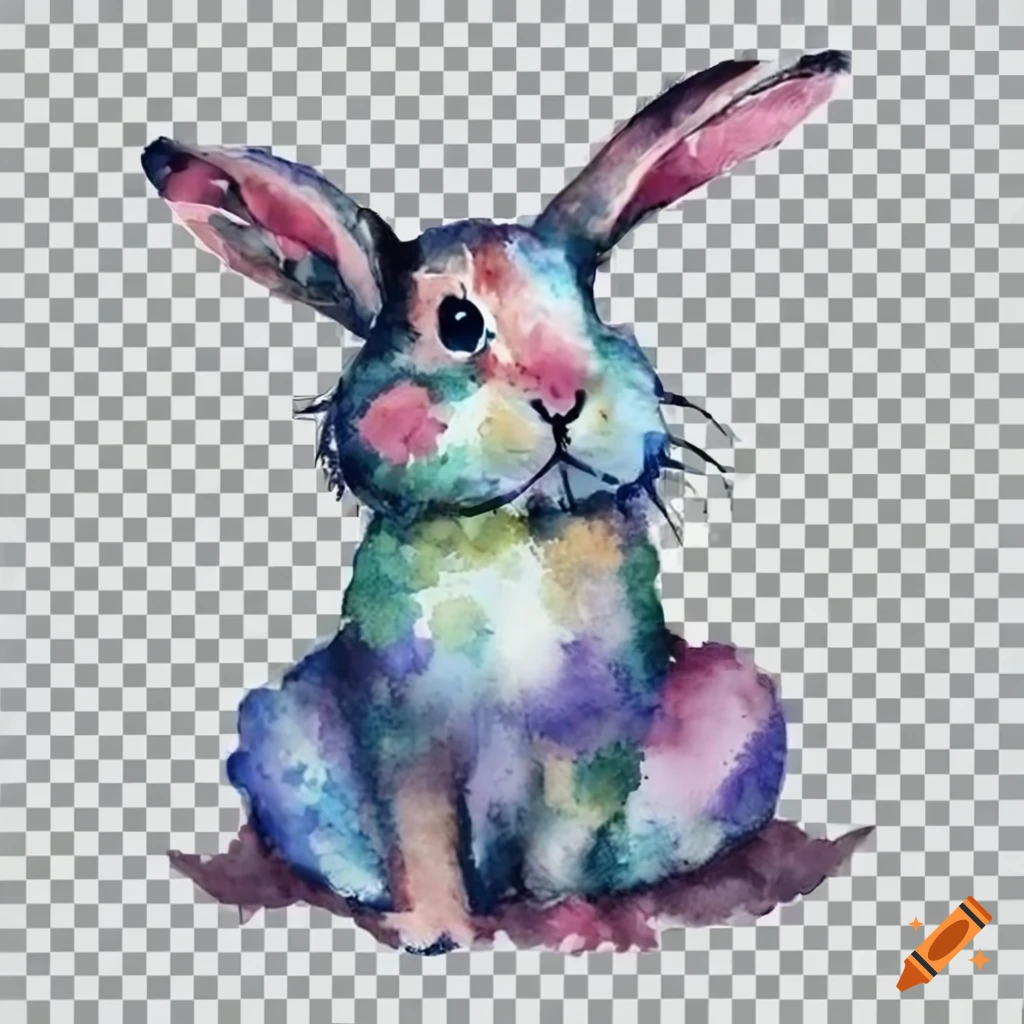 Watercolor whimsical woodland bunny transparent background