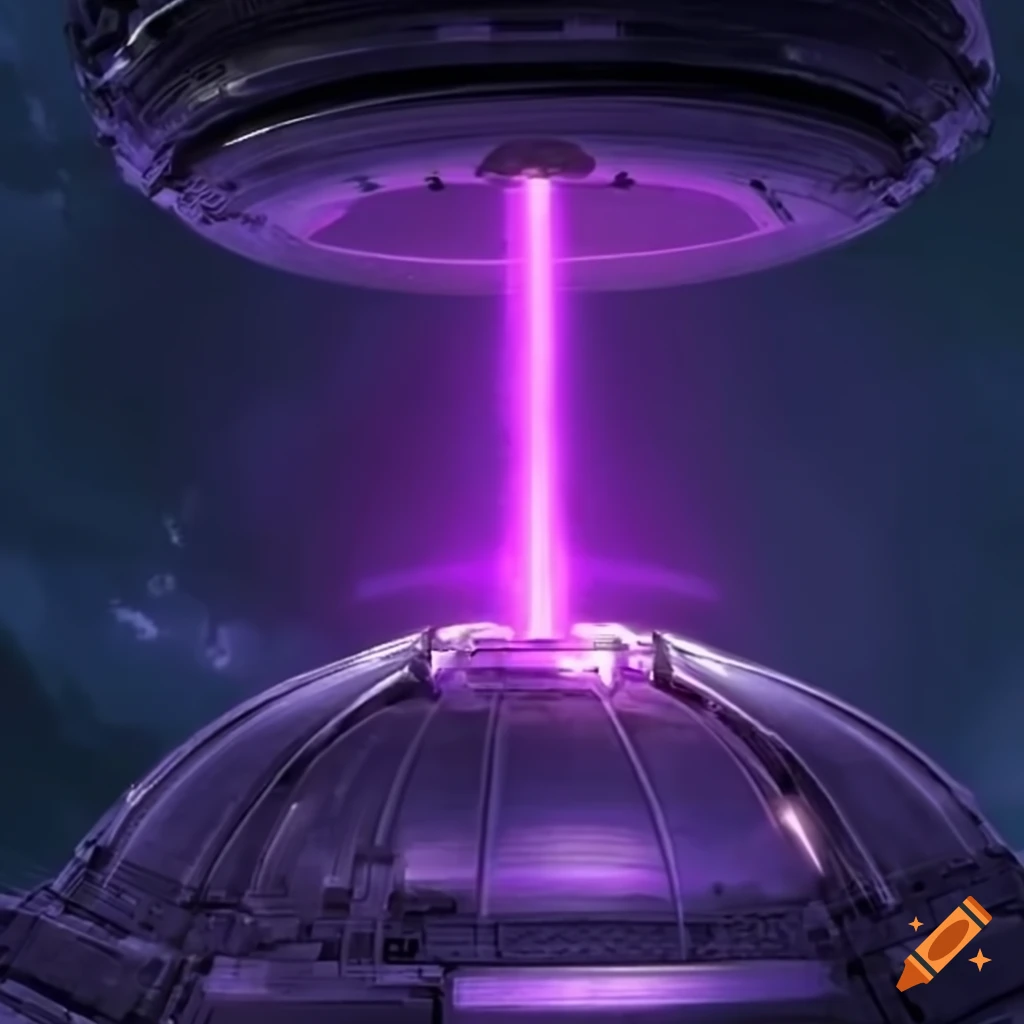 A spaceship engine, with a purple nuclear reactor, and little glow on ...