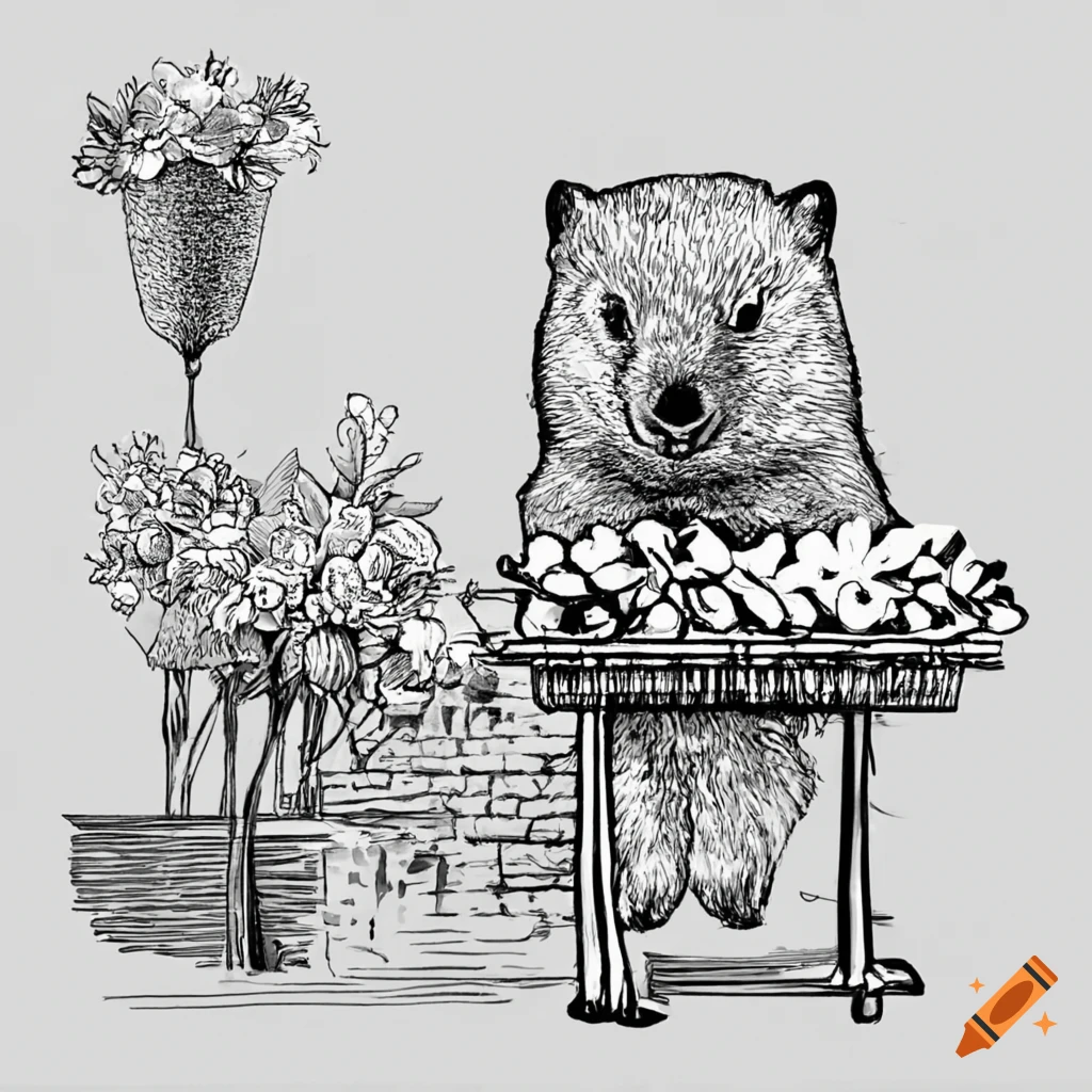 Wombat selling flowers on the street