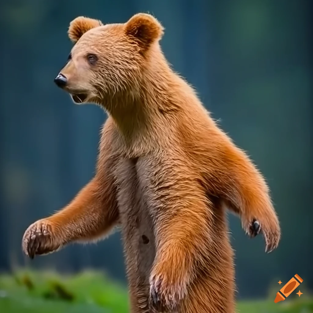 A ginger coloured bear rushing to get out of the door in the morning