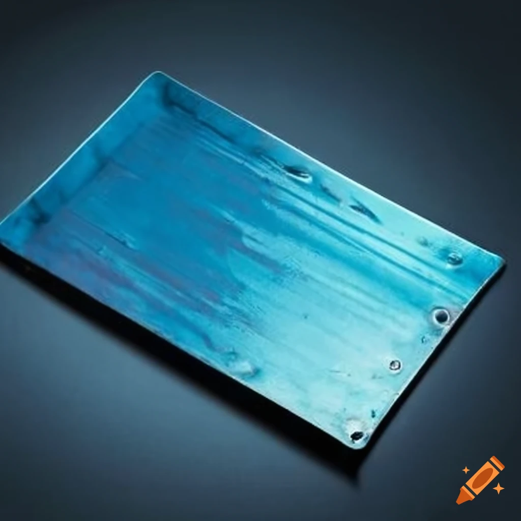 A blue metal rectangular plate component