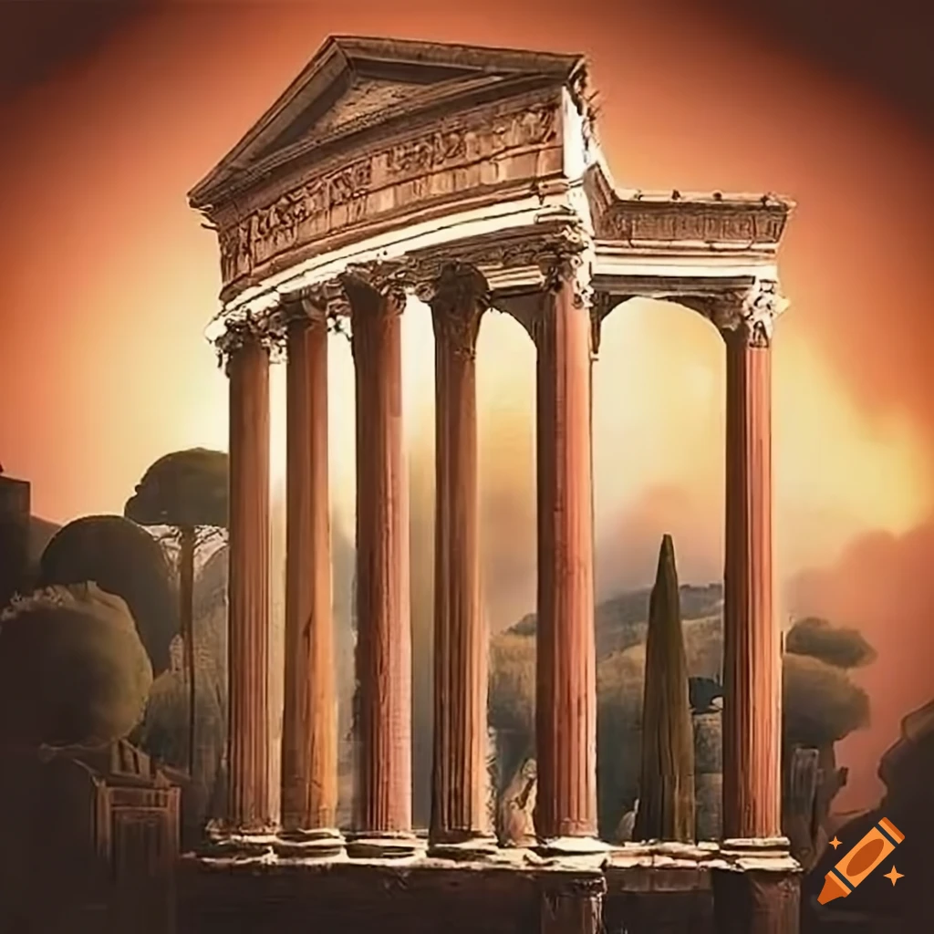 Architecture of ancient rome. grown trees on Craiyon