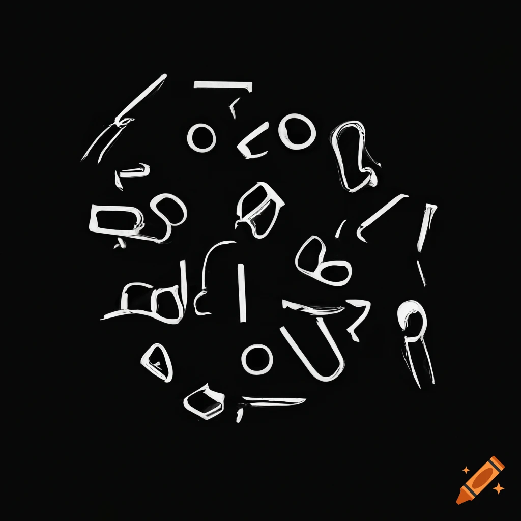 A lot of generic white abstract outlines on a black background, sharp ...