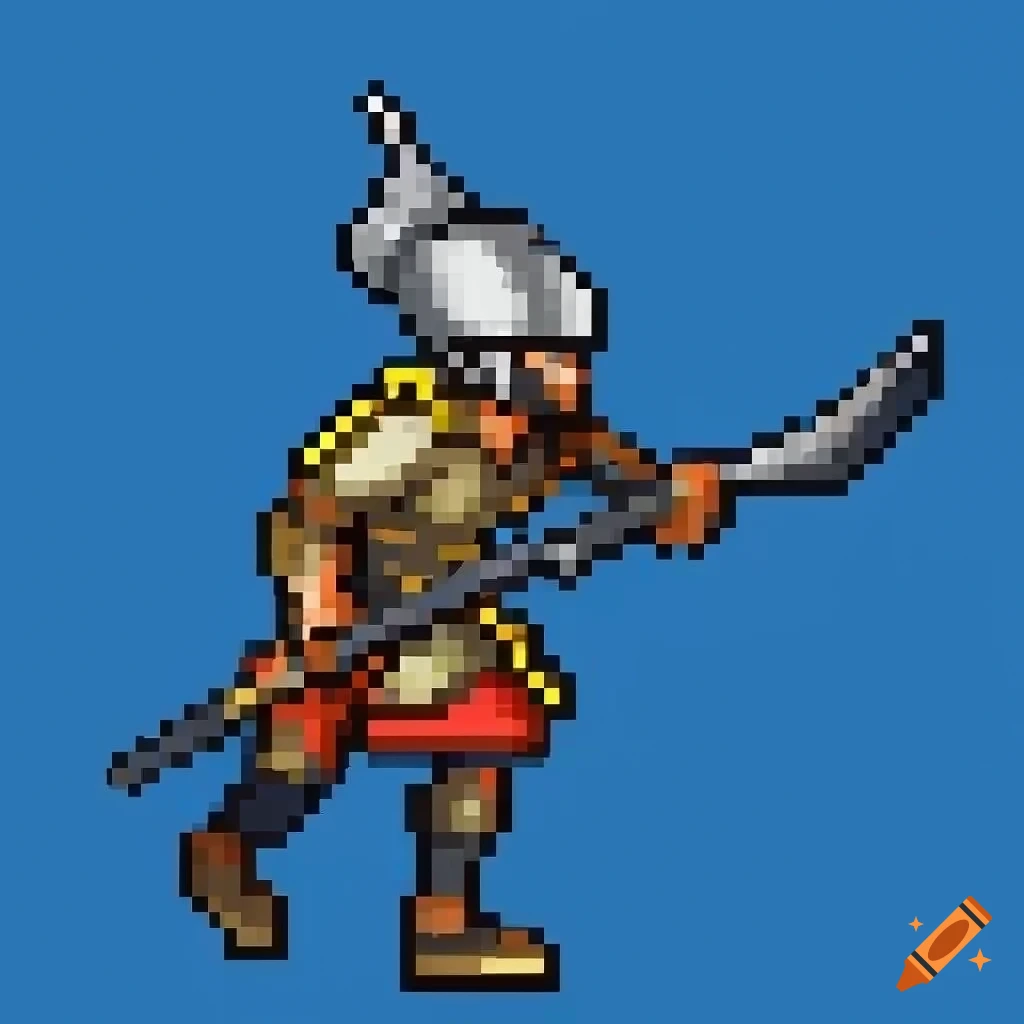 Infantry spearman, battle stance, facing the right, 2D SNES pixel art ...