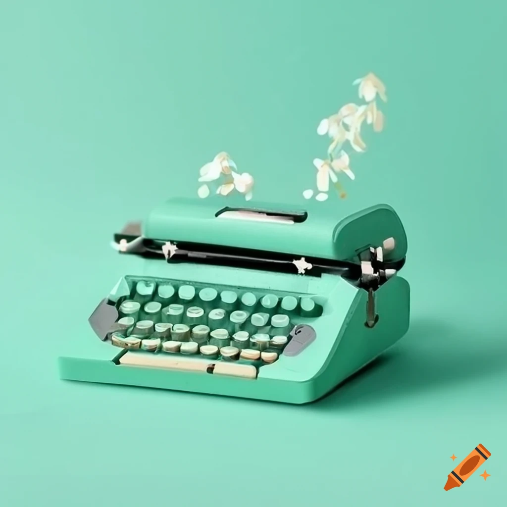 Tiny minimalist mint isometric typewriter printer with lily of the ...