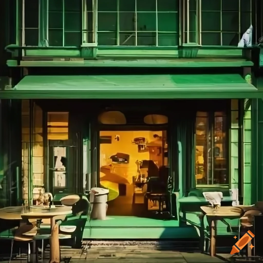 Exterior of a green cafe on Craiyon