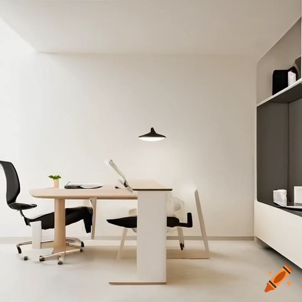 Modern office with cream-white furniture and minimalistic design