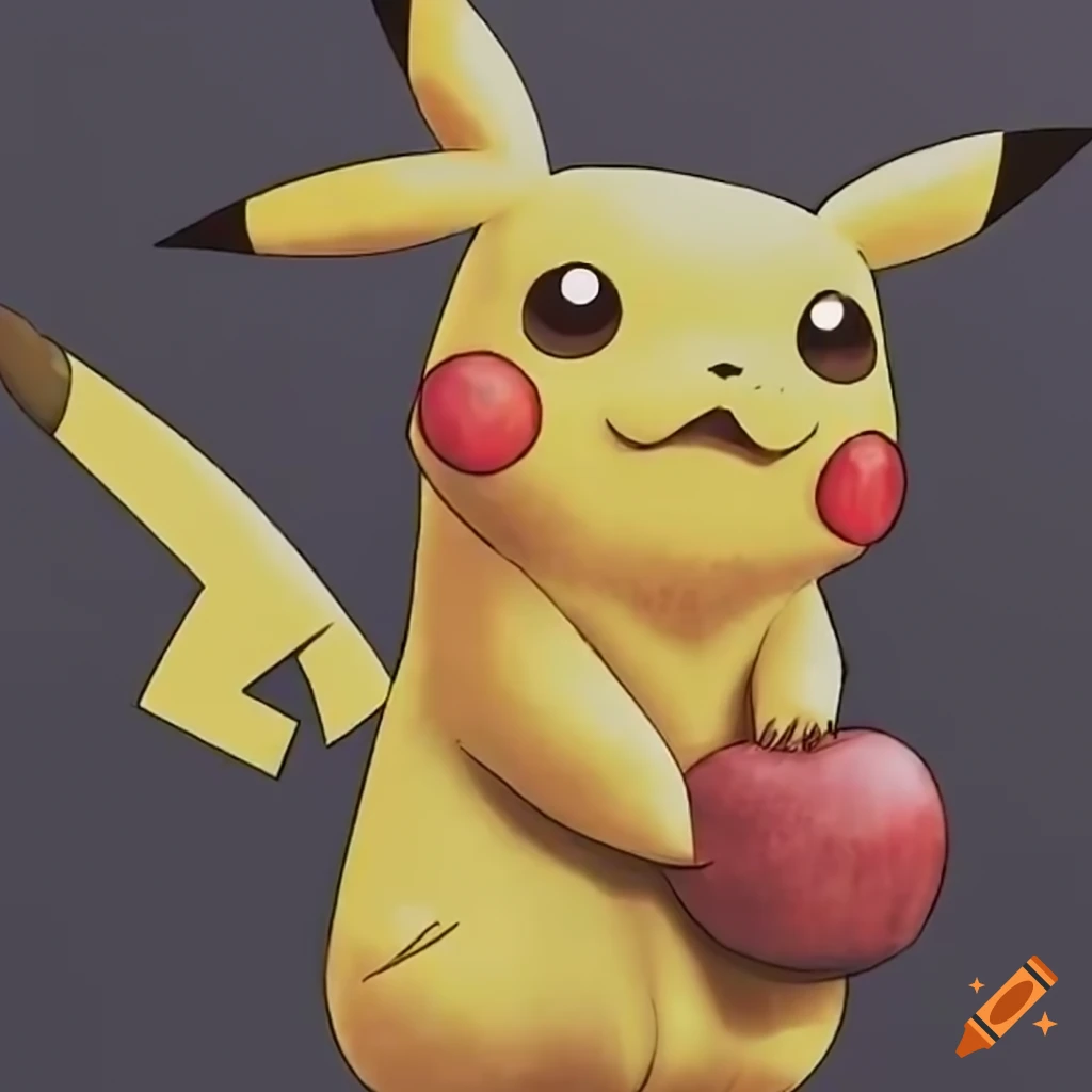 Creates an image of pikachu eating an apple on Craiyon
