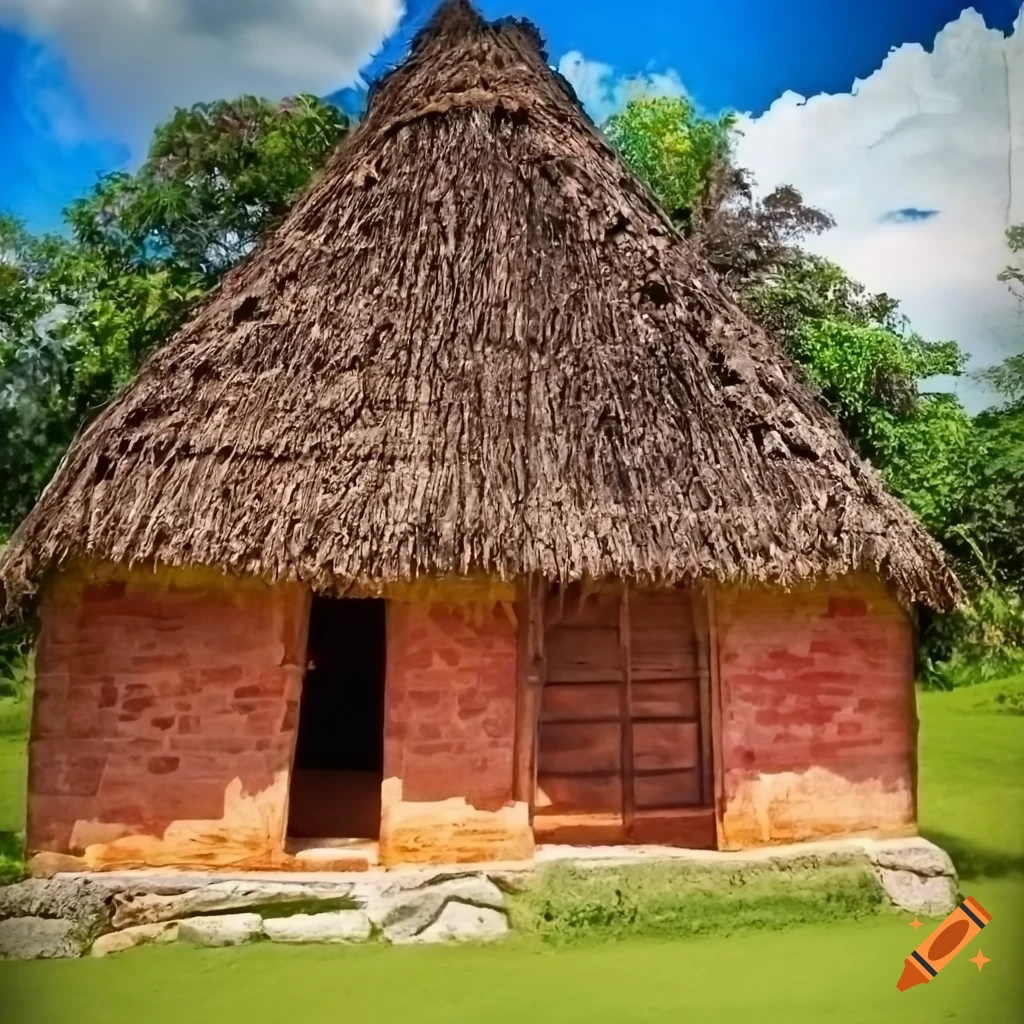 Casa tipica maya con techo de huano; madera de zapote en puertas y ...