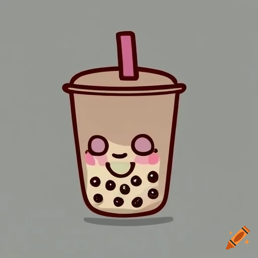 Cute line art illustration of boba tea with a smiley face on Craiyon