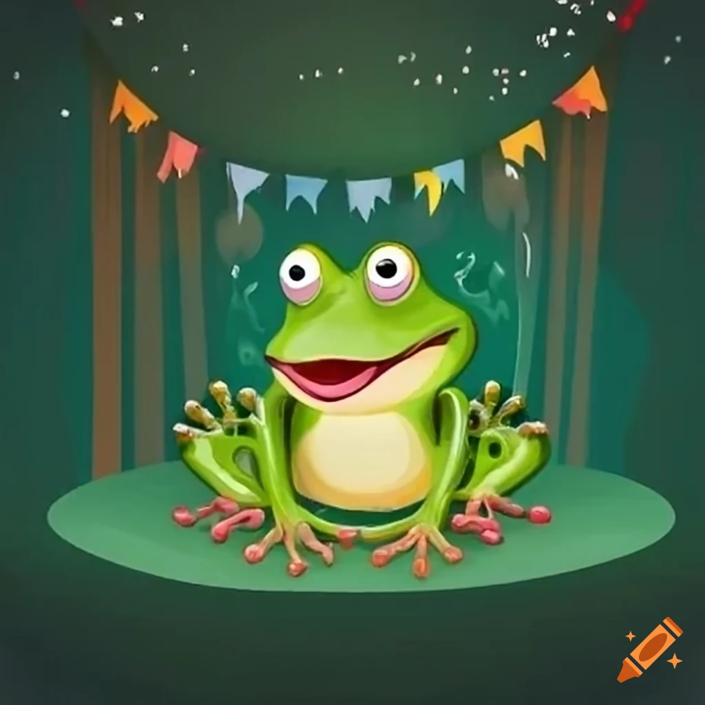 Frog sing a song on stage, many forest animal present on Craiyon