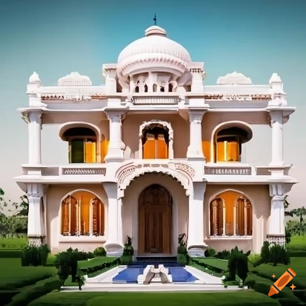 Mahal white house mediterranean architectural style full frontal elevation
