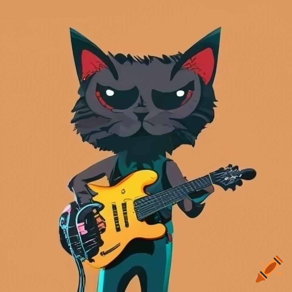 Punk cat guitarist cartoon minimal