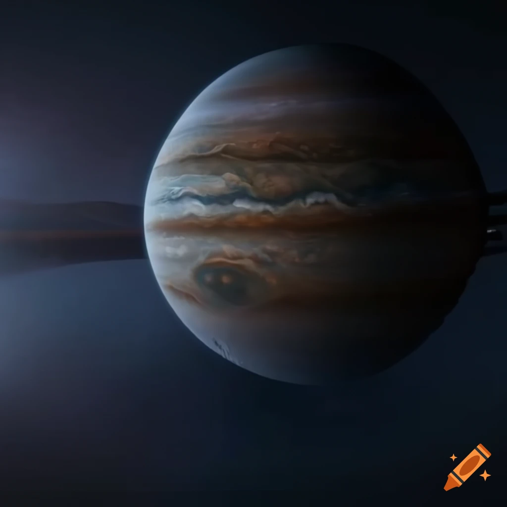 Unreal engine 5 jupiter planet with sci-fi spaceship with flag of the ...