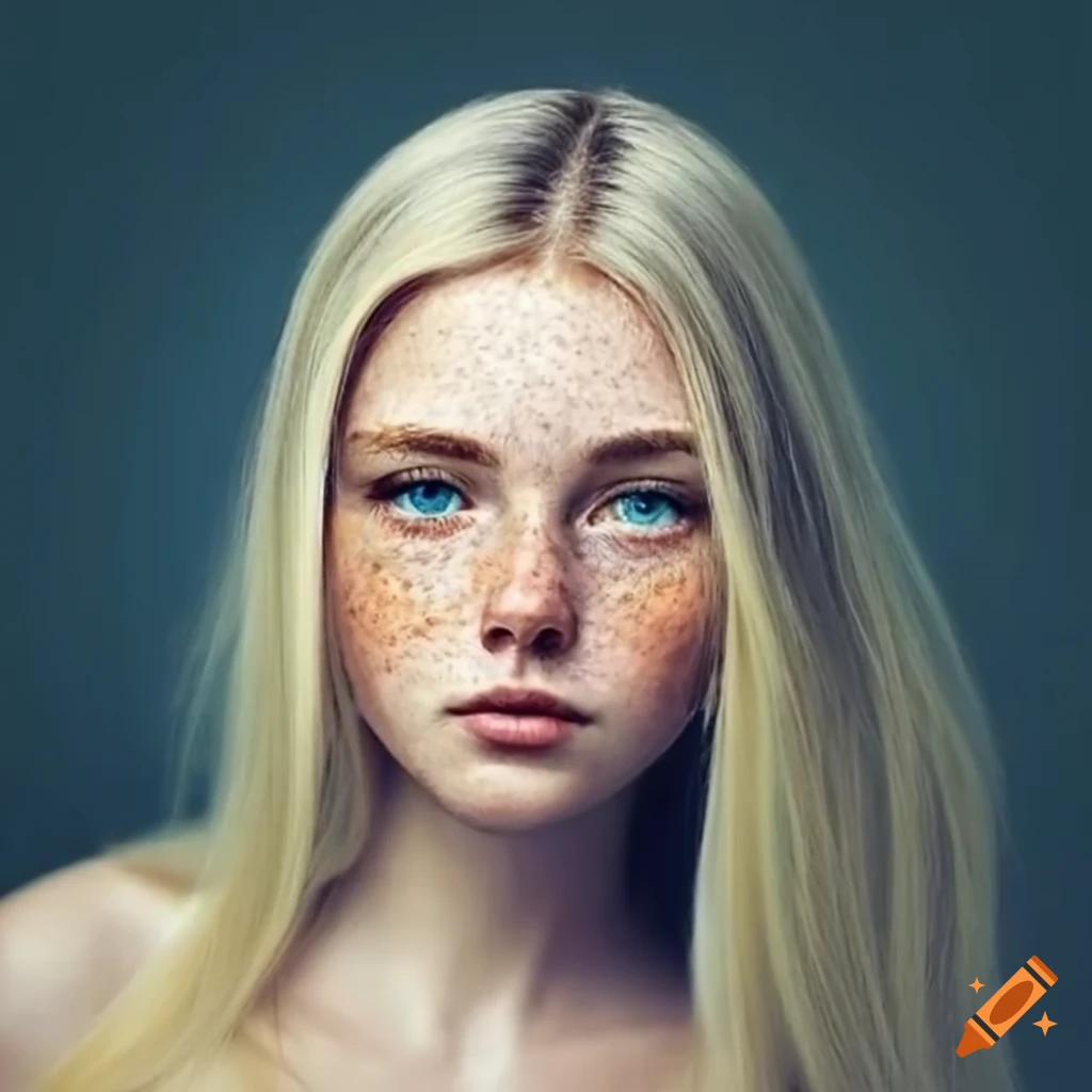 Young woman very light freckles blonde hair on Craiyon