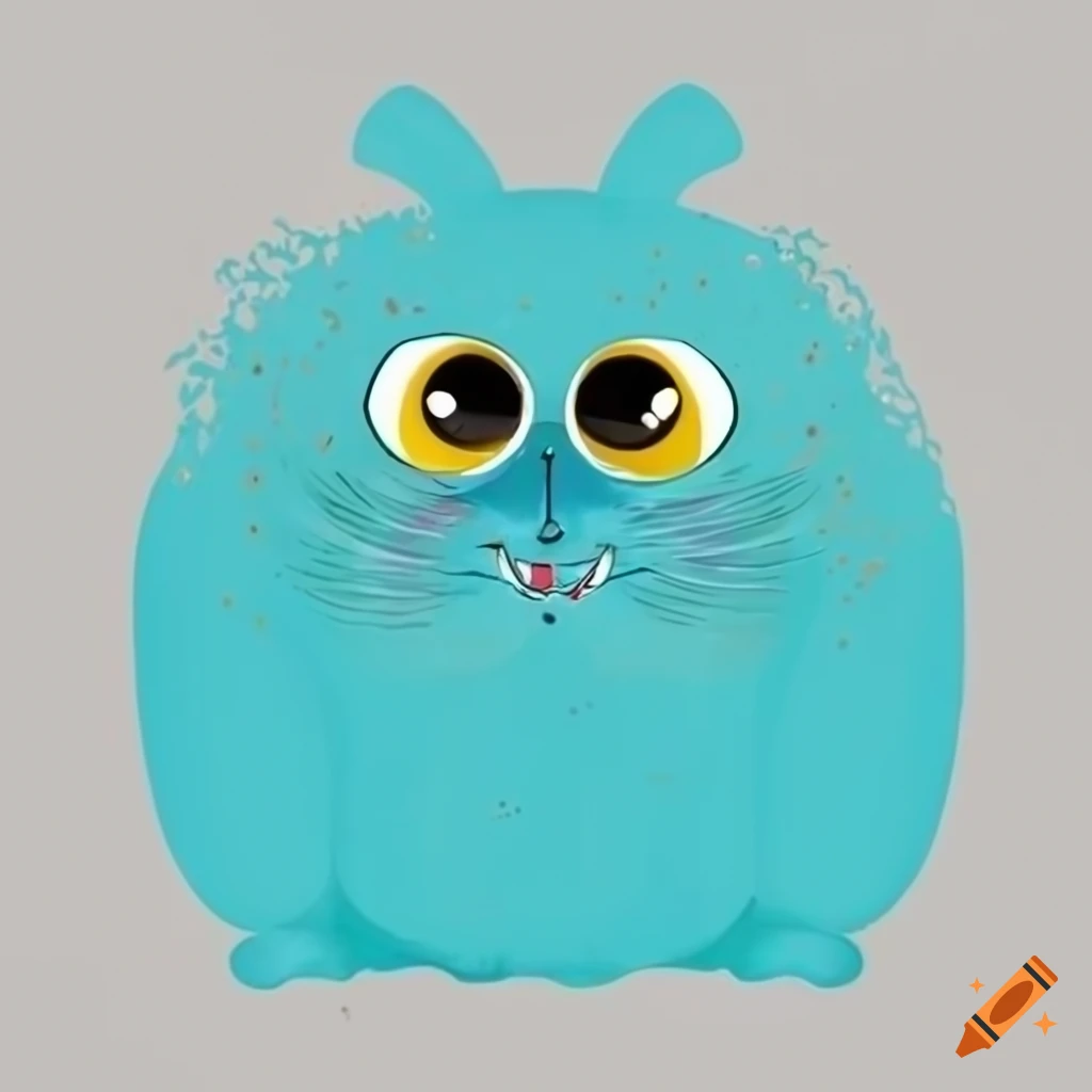 Cute blue and green bunny monster white background