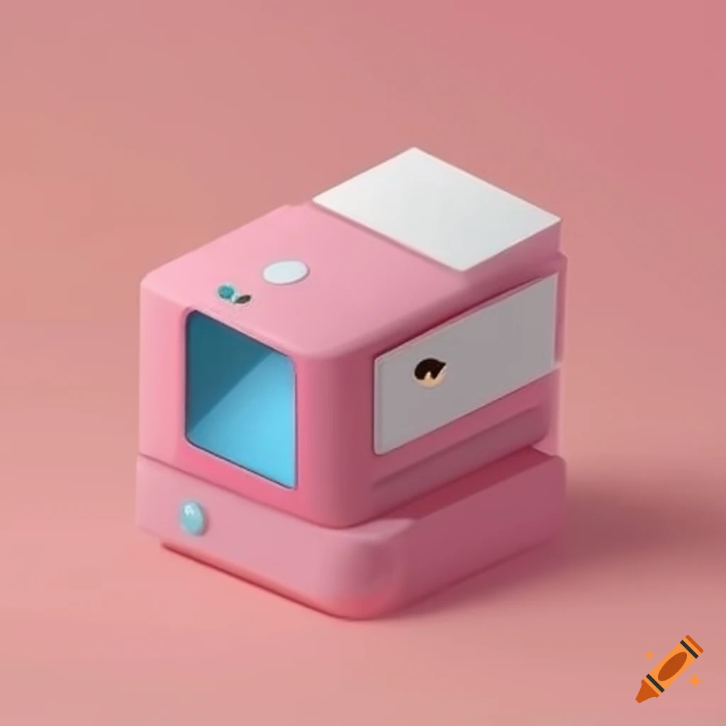 Isometric mini printer cute pink and white with buttercups on Craiyon
