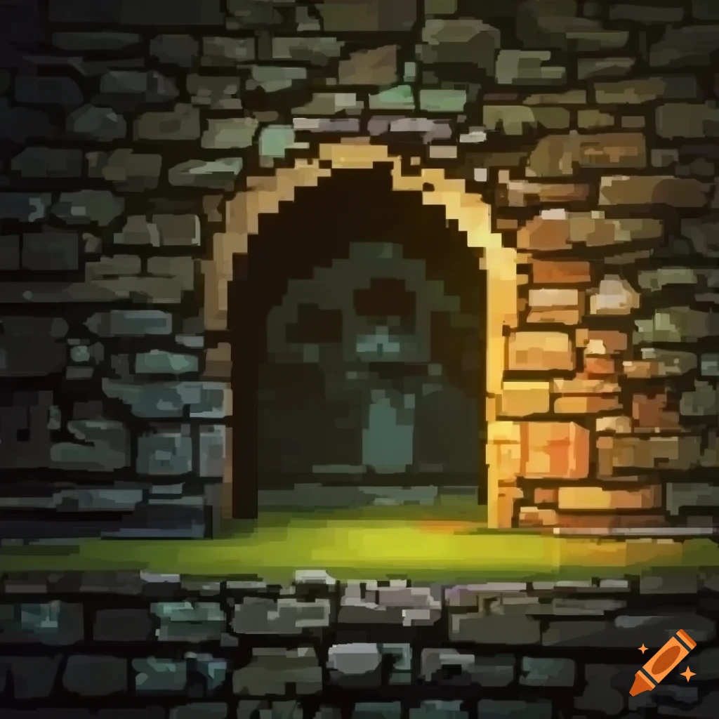 Pixel art, stone wall, ruin, leaf, wallpaper on Craiyon