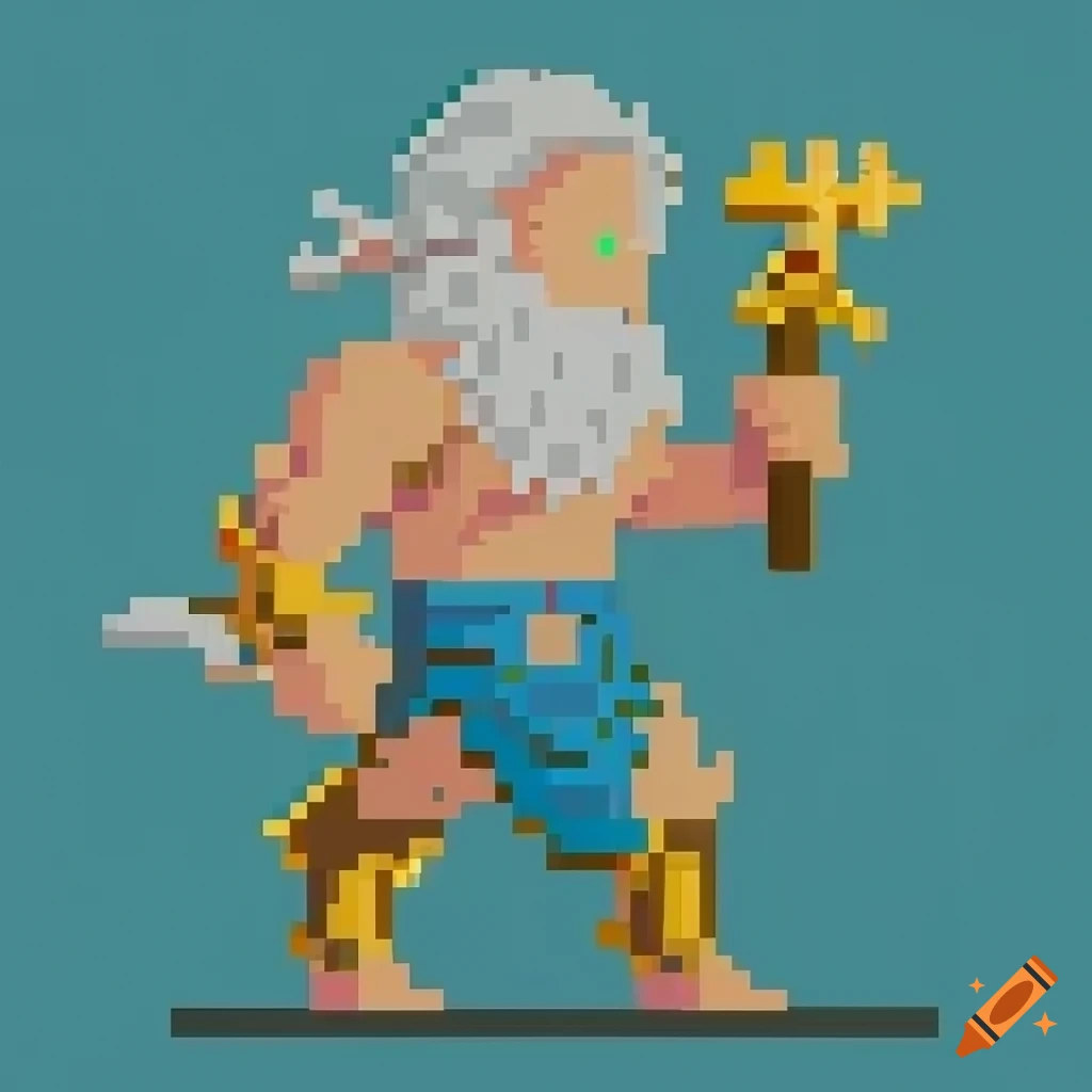 Zeus small 16-bit flat pixel art, style of A Link to The Past on Craiyon