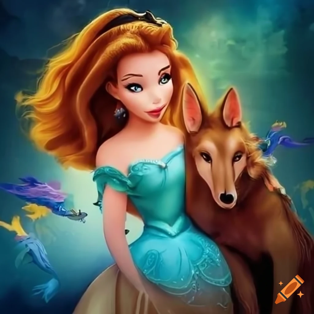 Disney princess surrounded by birds wolves foxes horses and other wild ...
