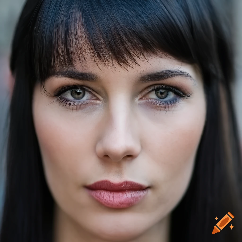 Portrait photograph of a pale-skined russian girl with short black hair ...