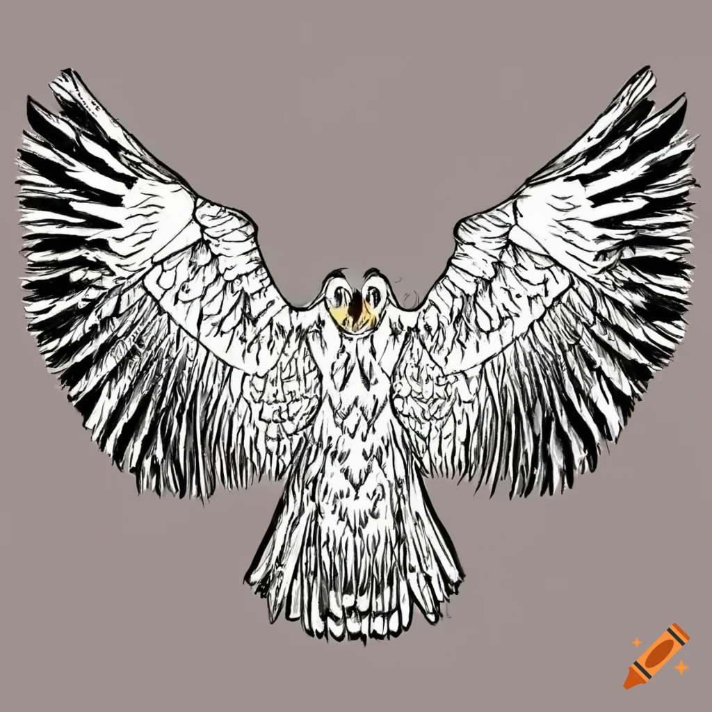 Gavilan con alas abiertas de frente dibujado solo con triangulos