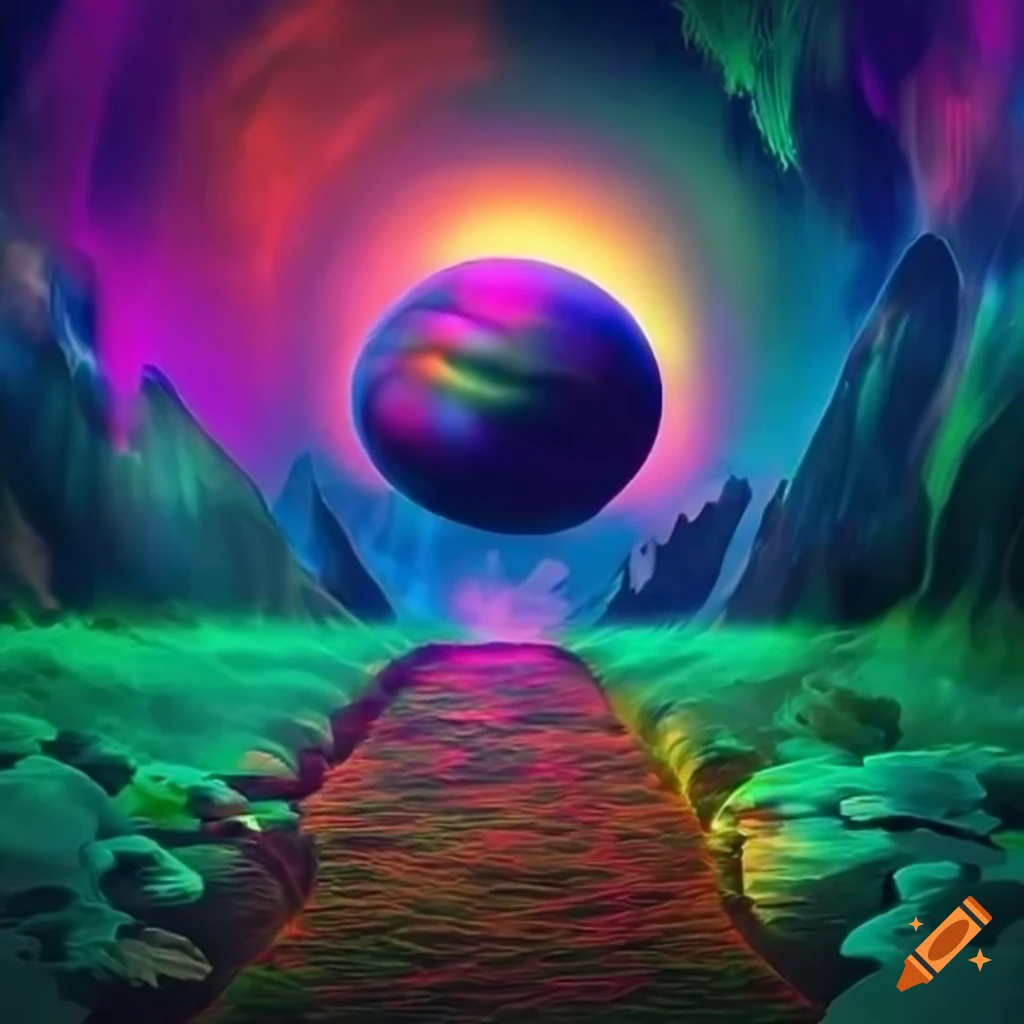 A beautiful, surreal landscape filled with vibrant colors and ...