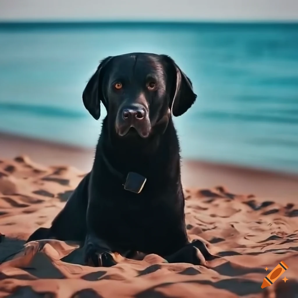 Black labrador at the beach