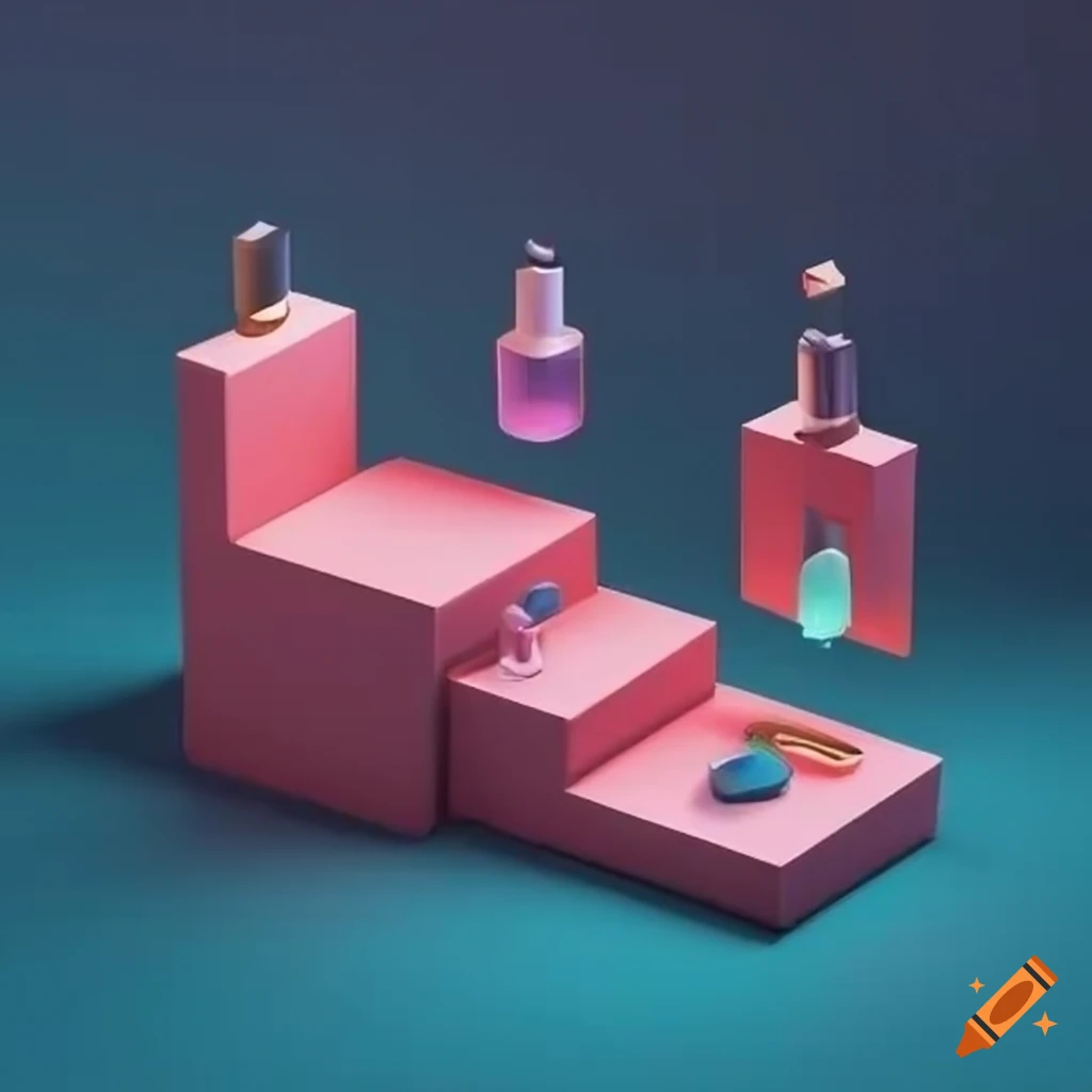 Tiny isometric cube room if it was a perfume bottle