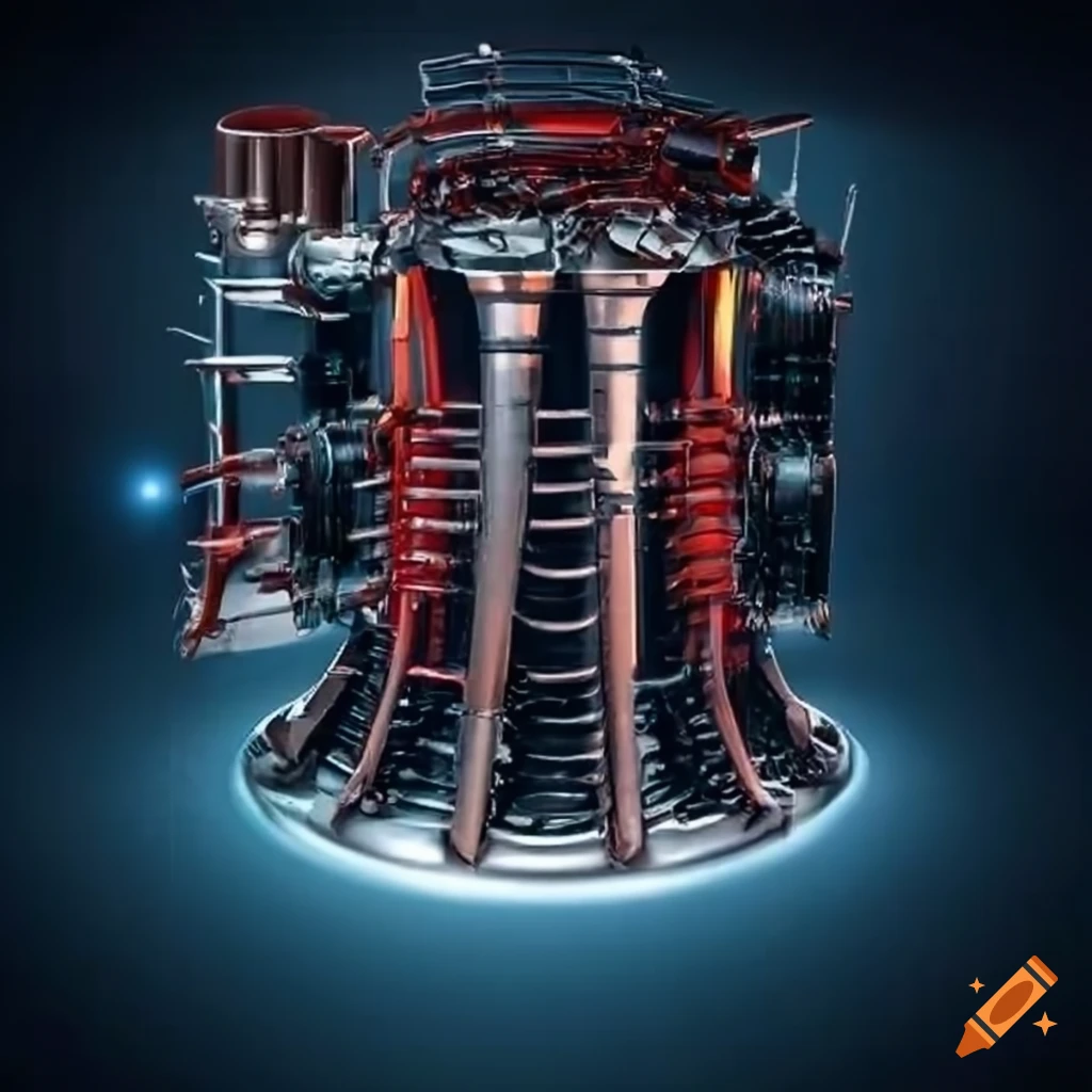 A spaceship engine, with turbines and red wires on Craiyon