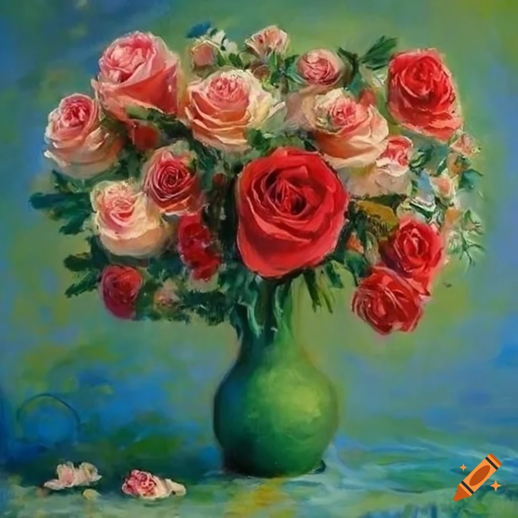 A beautiful bouquet of roses impressively painted by monet