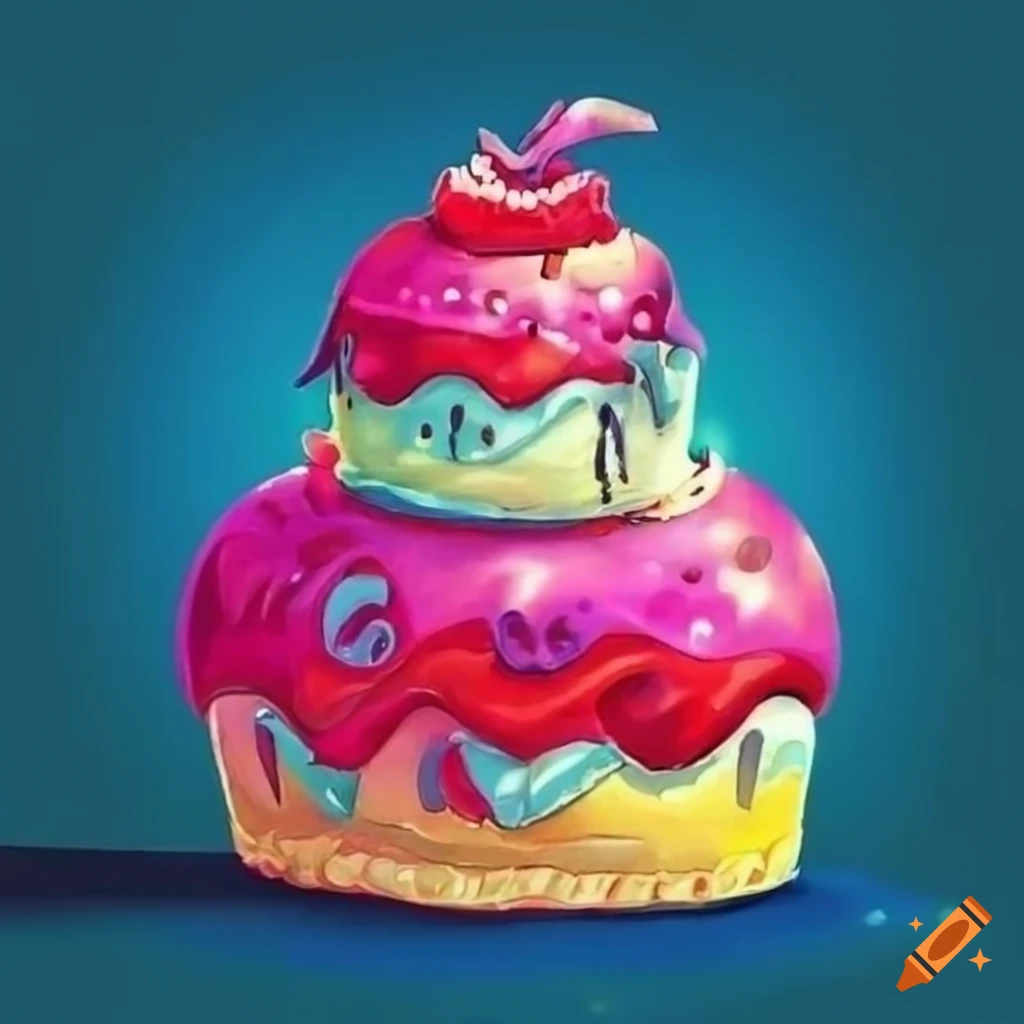Vibrant full-body color pencil drawings of fun cakes