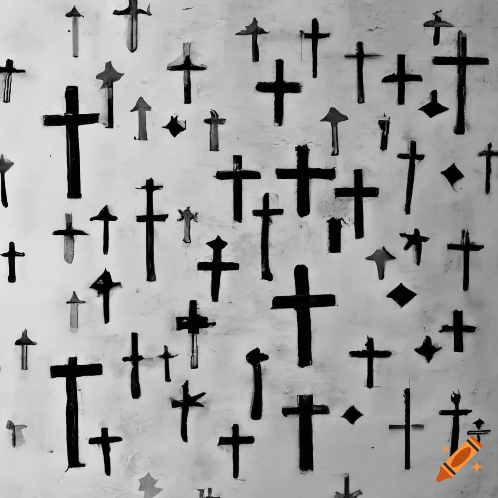 A wall with many different crosses on it