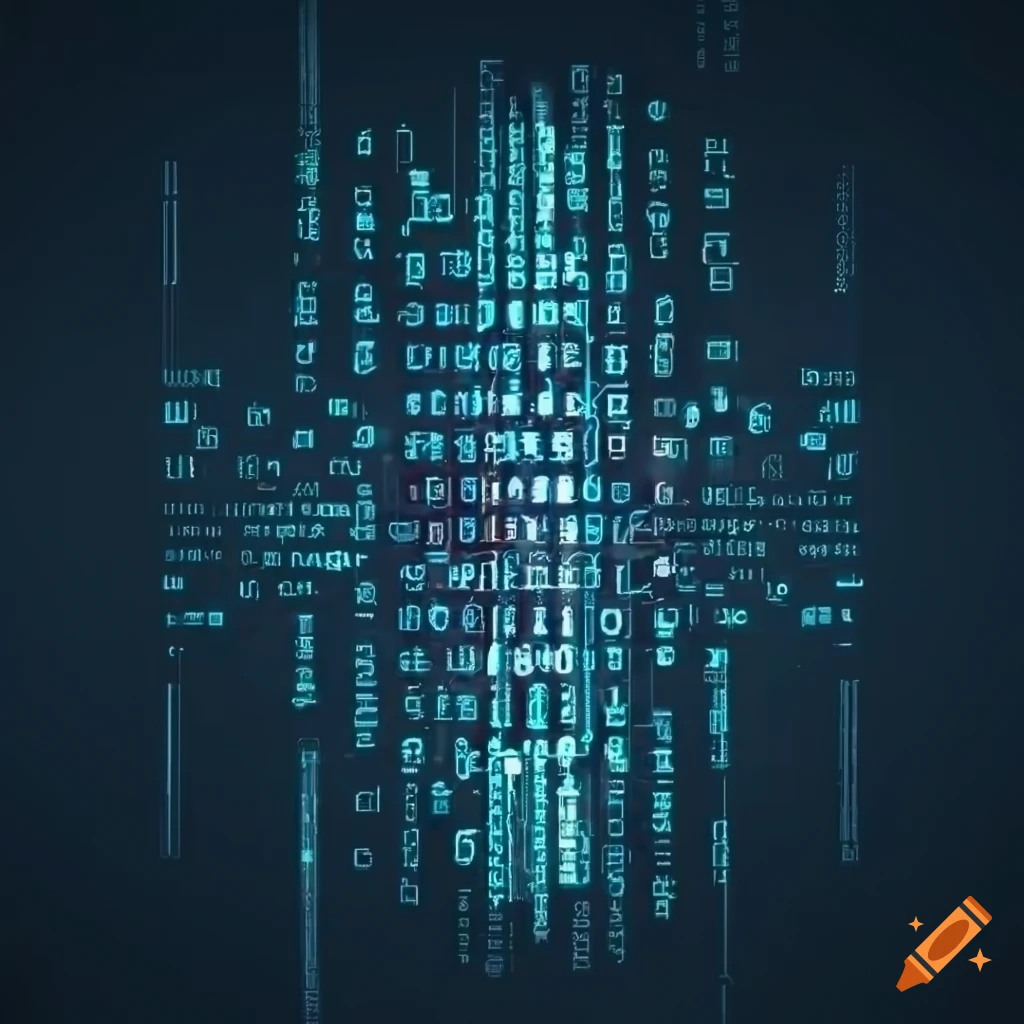 Large symbols of computer code on a dark background, Sharp, sharp ...