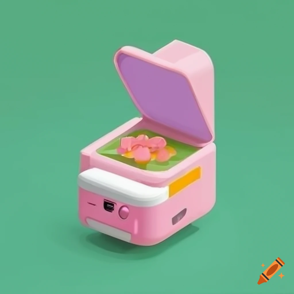 Isometric mini printer cute pink and white with buttercups jelly