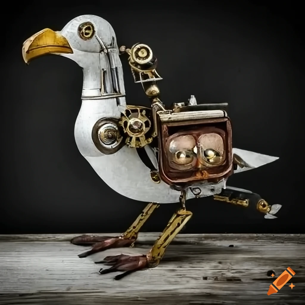 Steampunk robot seagull on Craiyon