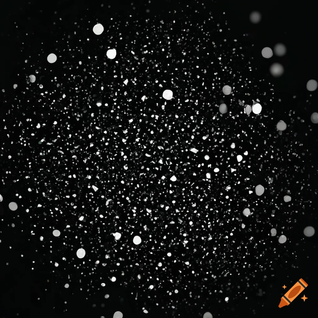 Shiny particles in a black background, macro view