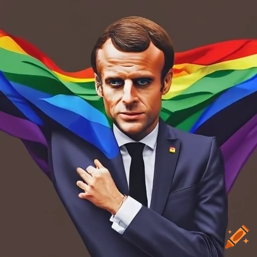 Macron holding pride flag on Craiyon