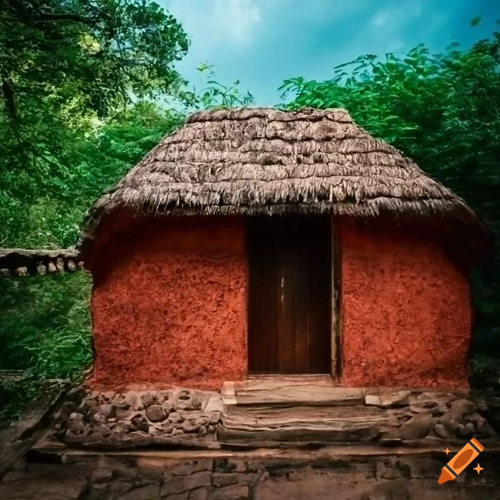 Casa tipica maya con techo de huano; madera de zapote en puertas y ...