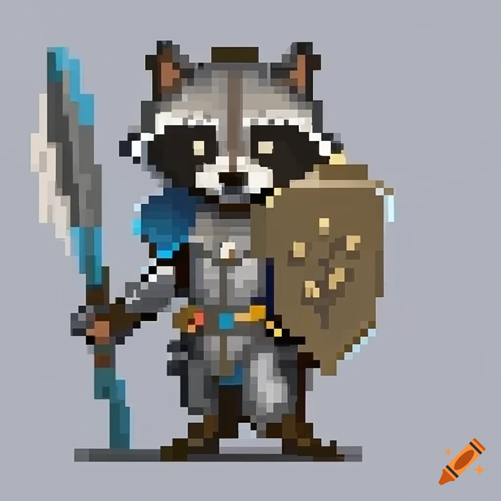 Raccoon knight in 8-bit graphics