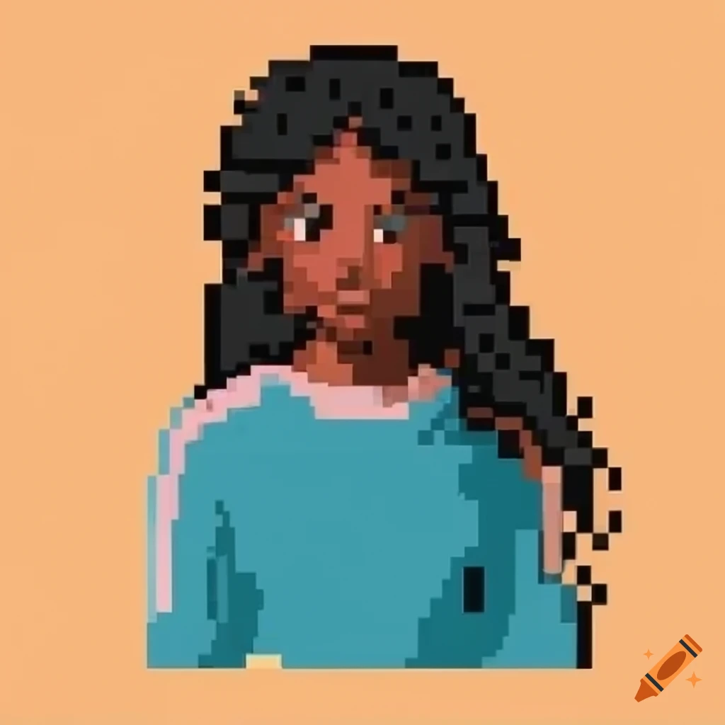 Pixel art of a young black female college student