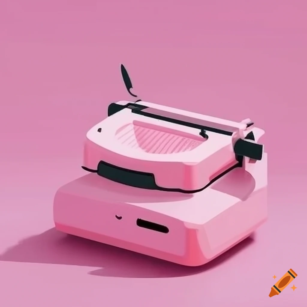 Minimalist tiny kawaii pink isometric typewriter