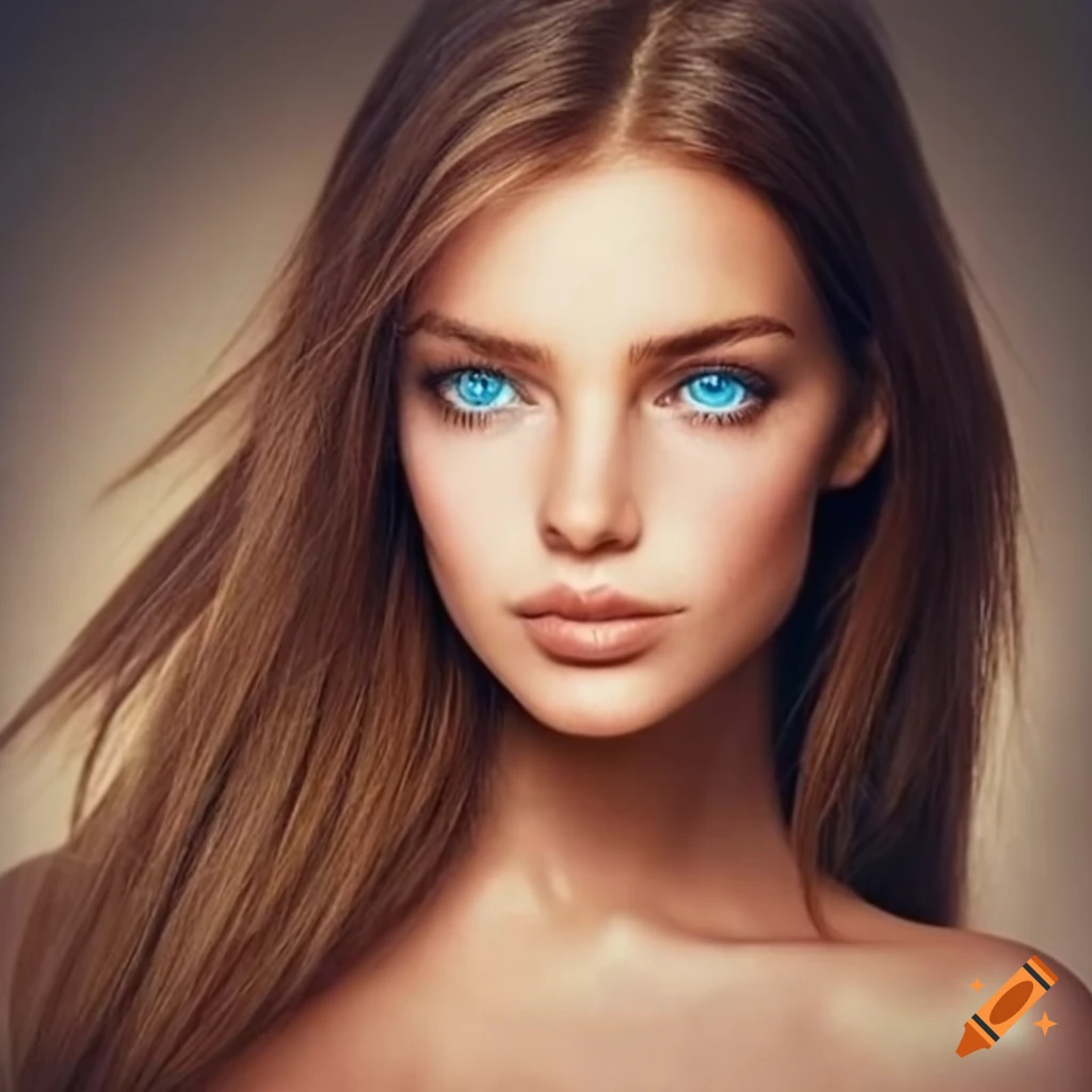 Gorgeous young woman with italian heritage, brown hair, blue eyes, tanned