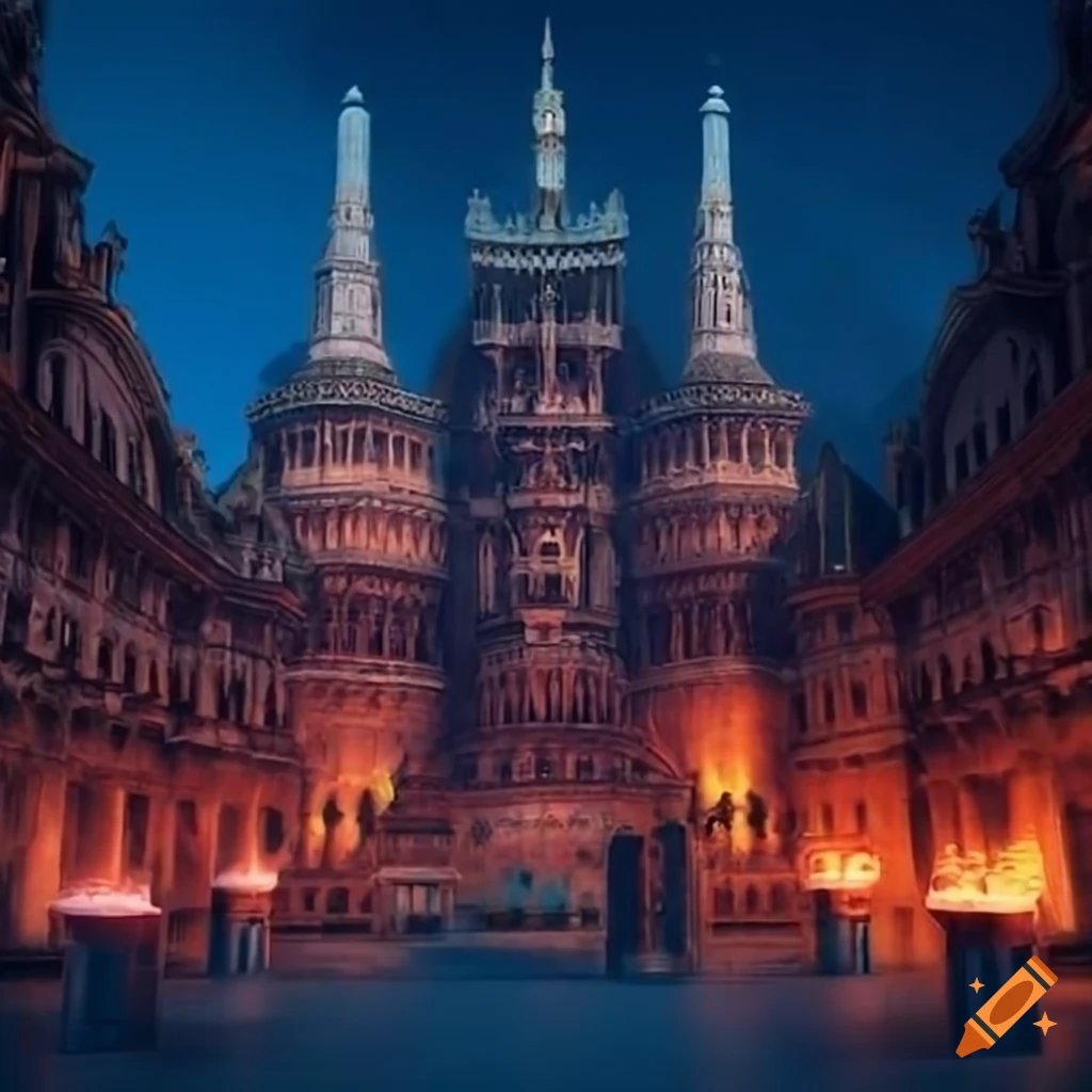 Ancient palace, towering spires, high definition, art station on Craiyon
