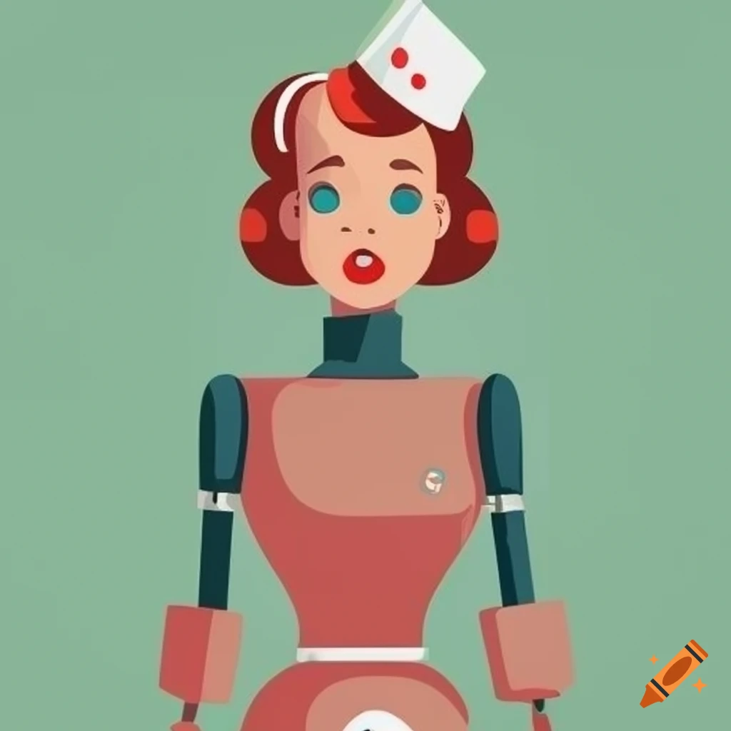 1950s retro robot nurse in flat design on Craiyon