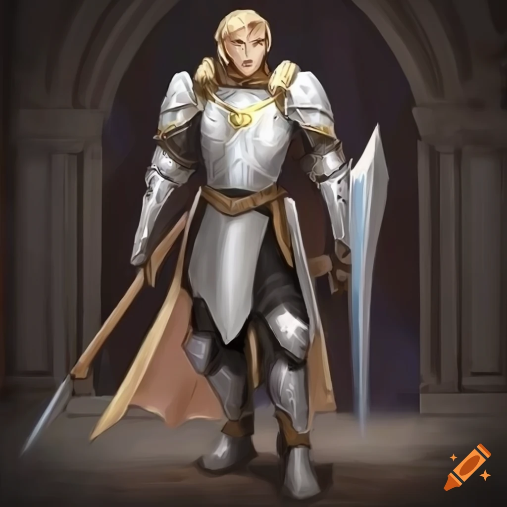 Male white paladin with brown hair and black eyes on Craiyon